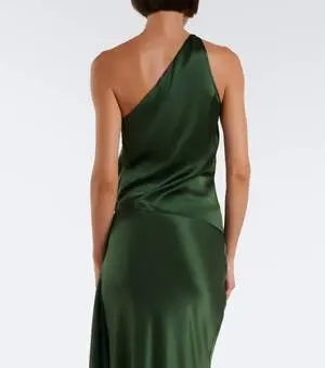 THE SEI Draped One-shoulder Silk Satin Top