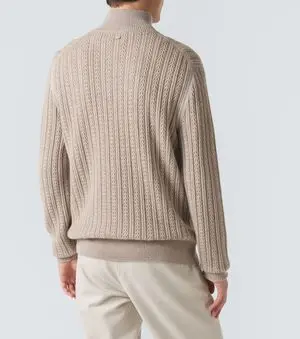 Agnona Cashmere, Wool, And Silk Half-zip Sweater - Beige