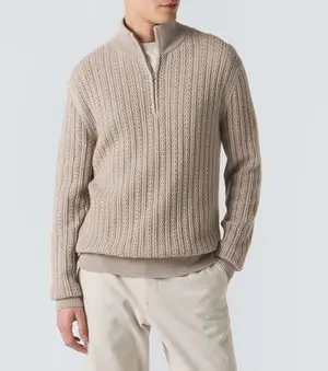 Agnona Cashmere, Wool, And Silk Half-zip Sweater - Beige