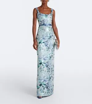 MARKARIAN Robin Belted Floral Brocade Gown