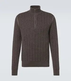 Agnona Cashmere, Wool, And Silk Half-zip Sweater - Grey