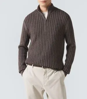 Agnona Cashmere, Wool, And Silk Half-zip Sweater - Grey