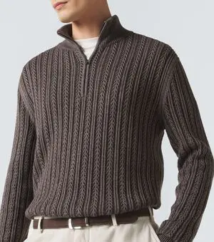 Agnona Cashmere, Wool, And Silk Half-zip Sweater - Grey