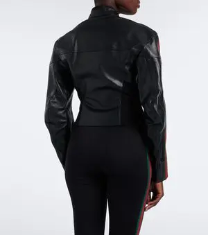 Gucci Web Stripe Leather Biker Jacket