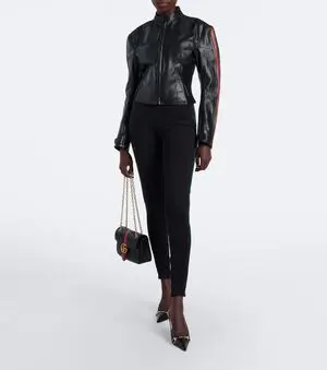 Gucci Web Stripe Leather Biker Jacket