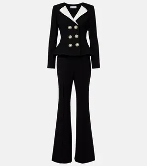 SELF-PORTRAIT Peplum Crepe Flared Jumpsuit - Black