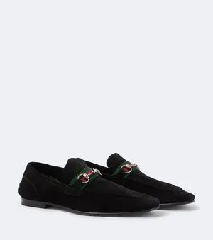 Gucci Como Horsebit Suede Loafers - Black