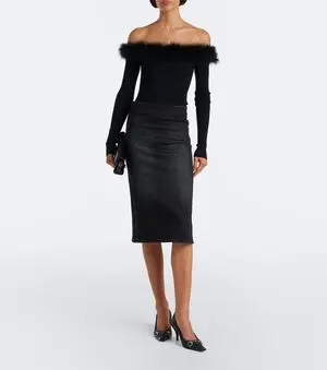 Gucci Feather-trimmed Ribbed-knit Top