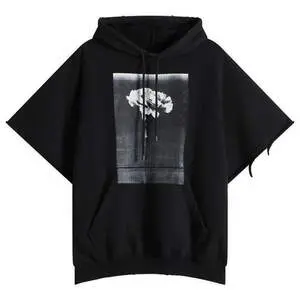 Balenciaga Cutaway Short Sleeve Hoodie With Artwork - Black