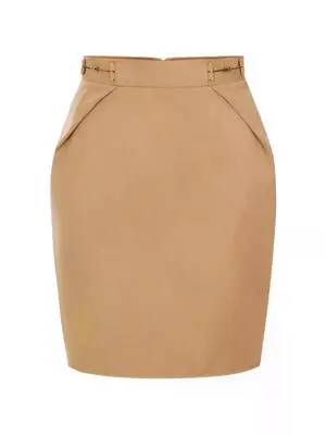 Elisabetta Franchi Gabardine Mini Skirt With Embellished Horsebit Waistband - Neutrals