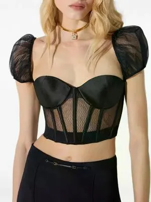 Elisabetta Franchi Mesh And Gazar Bustier Top With Puffy Sleeves