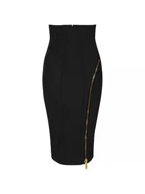 Elisabetta Franchi Technical Fabric Midi Skirt With Zip Detail - Black