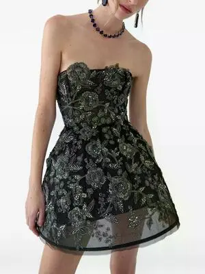 Carolina Herrera Strapless Floral Embroidered Mini Dress