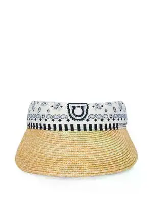 FERRAGAMO Arabesque-print Straw Visor - Blue