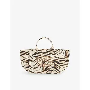 GANNI Zebra Xxl Cotton Shopper Tote Bag - Egret