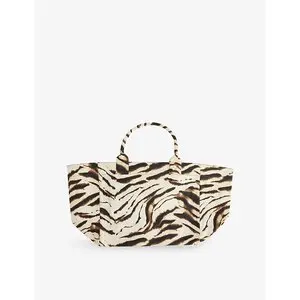 GANNI Zebra Print Cotton Shopper Tote Bag - Egret