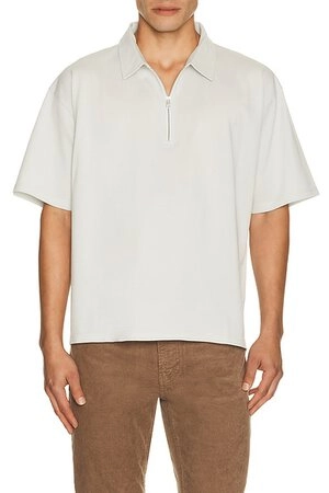 FRAME Half Zip Pique Polo - Pale Blue