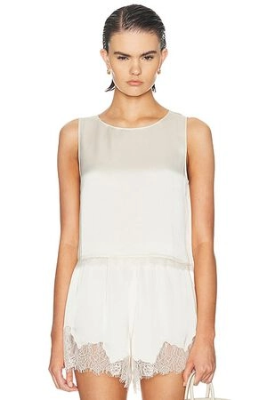 LESET Barb Lace Crop Sleeveless Crew Top - Creme