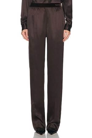 TOM FORD Silk Satin Straight Leg Pant Espresso