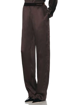 TOM FORD Silk Satin Straight Leg Pants - Espresso