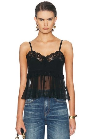 Chloé Sheer Lace Cami Top - Black