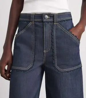 Cinq À Sept Guipure Lace-trim Wide-leg Jeans