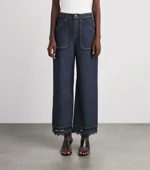 Cinq À Sept Guipure Lace-trim Wide-leg Jeans