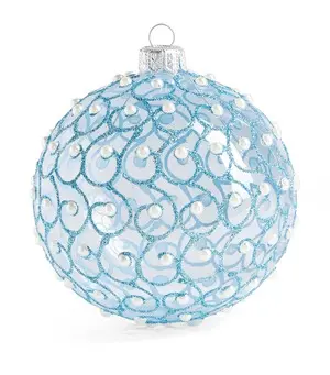Harrods Glass Glitter Swirl Bauble - Blue