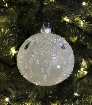 Harrods Glass Glitter Criss-cross Bauble - Blue