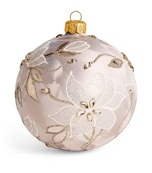 Harrods Glass Glitter Flower Bauble - Blue