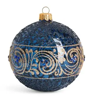 Harrods Glass Glitter Swirl Bauble - Navy