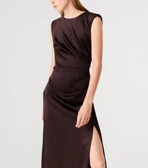 Maje Ruched Sleeveless Midi Dress