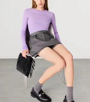Maje Striped Rhinestone-embellished Skort