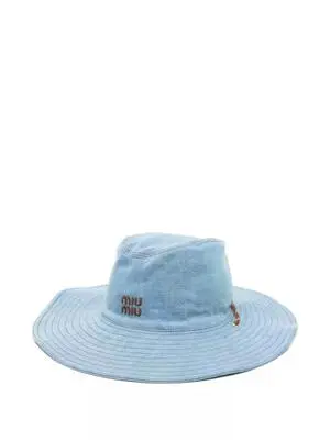 Miu Miu Logo Embroidered Wide Brim Hat - Blue