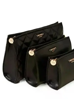 TWINSET Set Of Three Quilted Faux Lambskin Nappa Beauty Cases With Logo Lettering
