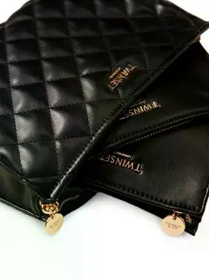 TWINSET Set Of Three Quilted Faux Lambskin Nappa Beauty Cases With Logo Lettering