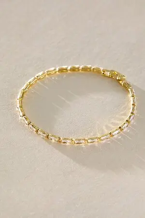 Free People Gold Plated Tennis Bracelet With Baguette Stones - Clear Baguette