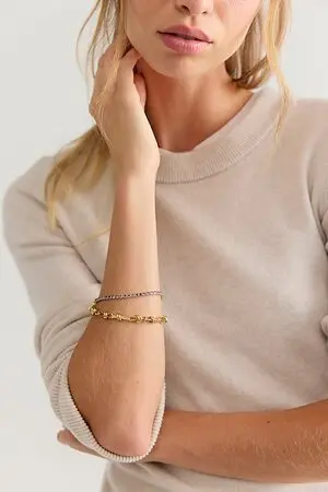 Free People Gold Plated Tennis Bracelet With Baguette Stones - Provence Lavender