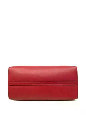 Prada Saffiano Cuir Monochrome Top Handle Tote Satchel - Red