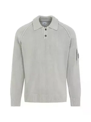 C.P. COMPANY Chenille Cotton Lens Polo Sweater - Grey