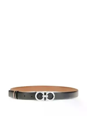 FERRAGAMO Reversible And Adjustable Belt With Hammered Gancini - Black