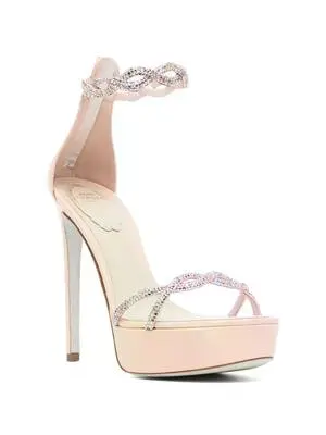 Rene Caovilla 130mm Braided Crystal Embellished Platform Sandals - Neutrals