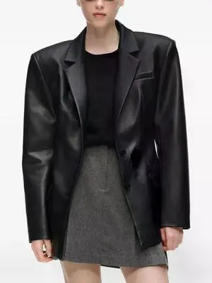 Karl Lagerfeld Faux-leather Notched Lapel Blazer