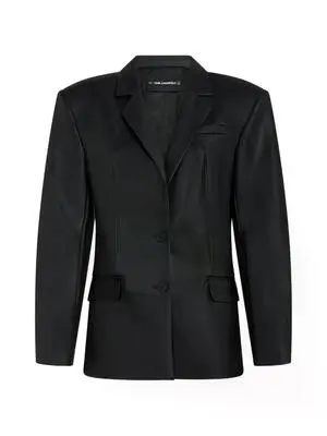 Karl Lagerfeld Faux-leather Notched Lapel Blazer - Black