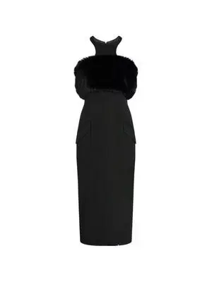 Karl Lagerfeld Faux-fur Trim Halterneck Dress - Black