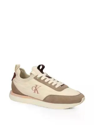 Calvin Klein Suede-panelled Logo-embroidered Runner Sneakers - Neutrals