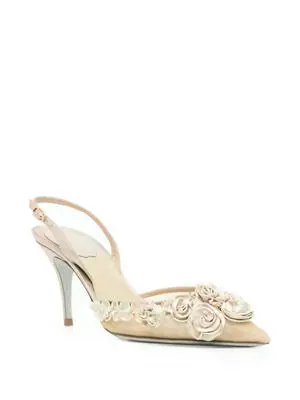 Rene Caovilla 80mm Rosalia Floral-appliqué Slingback Pumps