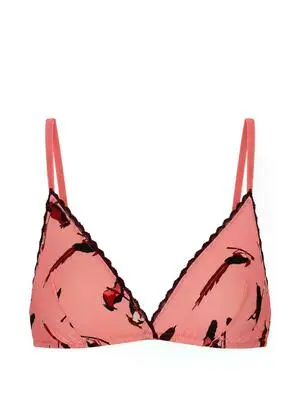 LAURA URBINATI Bird-print Scalloped-trim Bra - Pink