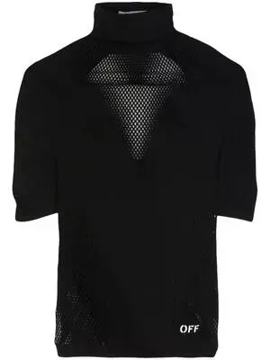 Off-White Logo-print Open-knit Top - Black