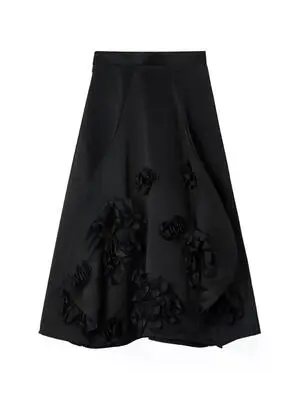 ENFOLD Ruffled Floral-appliqué Midi Skirt - Black